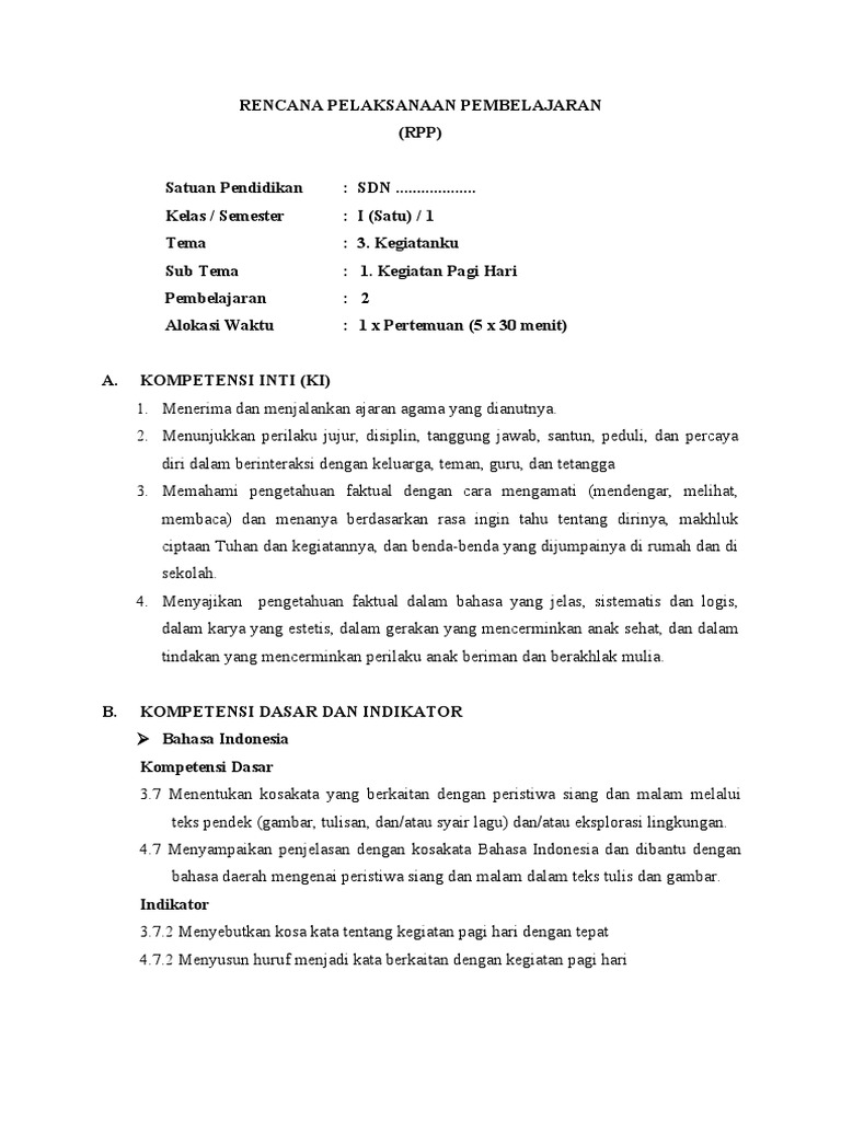 RPP Tema 3 St1 p2 Lengkap | PDF