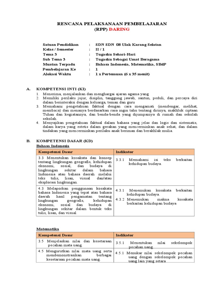 Rencana Pelaksanaan Pembelajaran | PDF