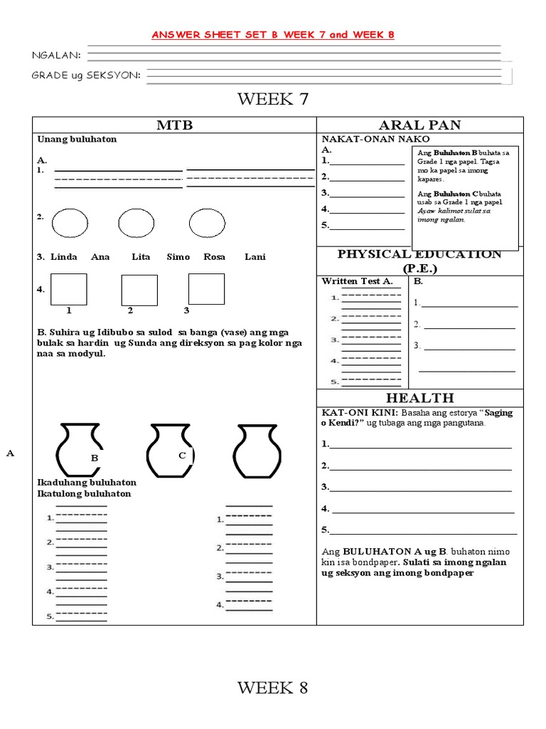Answersheet - Set B Week 7-8 | PDF
