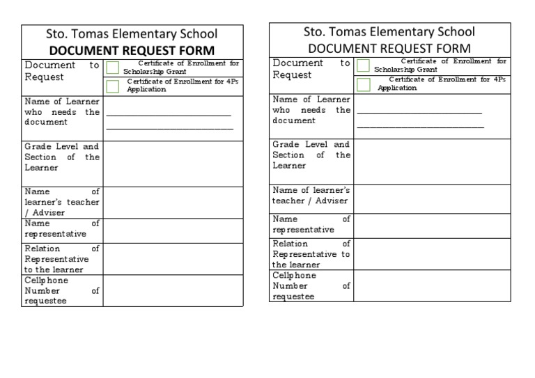 Sto. Tomas Elementary School Document Request Form Sto. Tomas ...