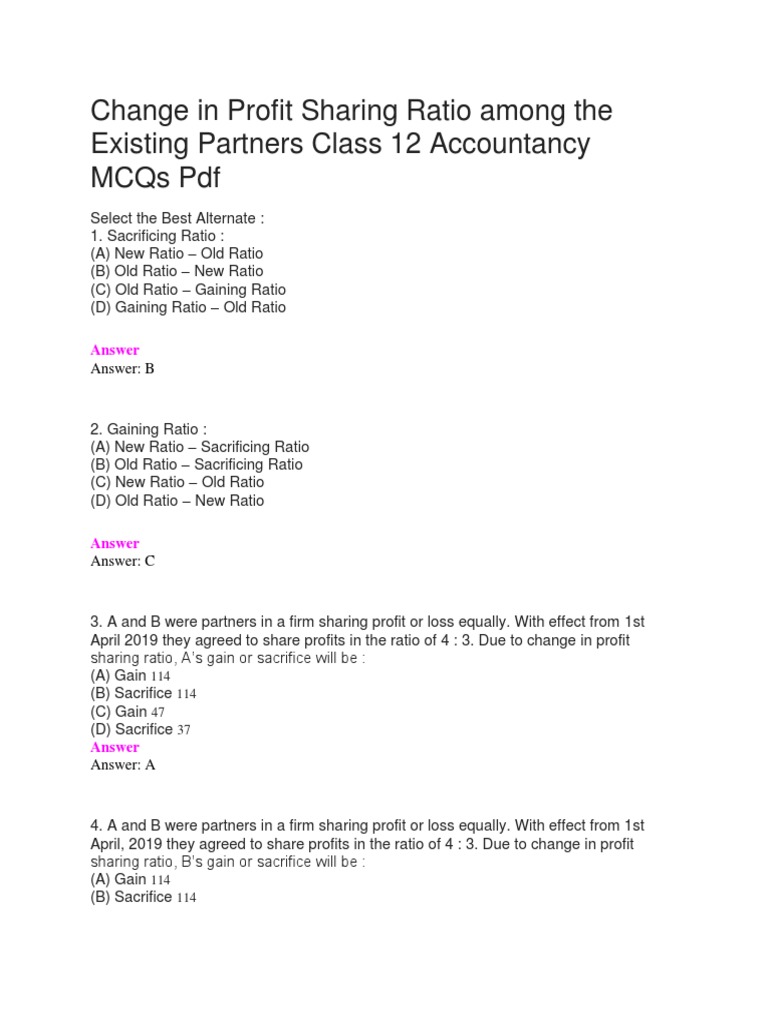Change in Profit Sharing Ratio MCQs | PDF | Goodwill (Accounting ...