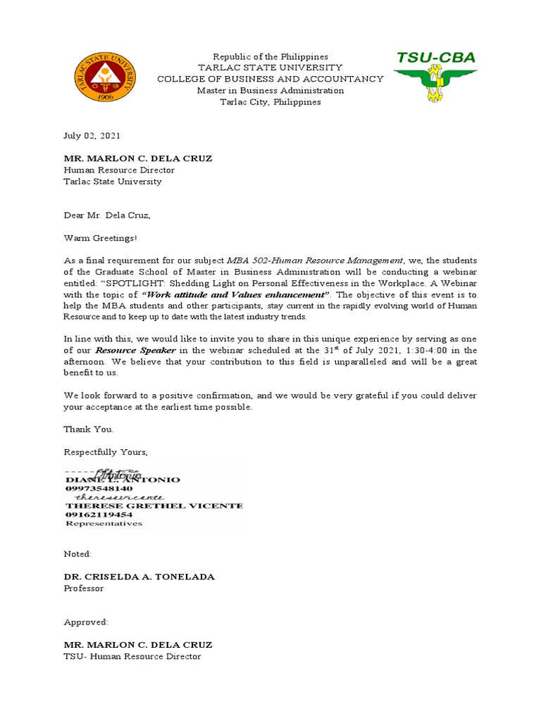 Letter of Invitation | PDF | Master Of Business Administration