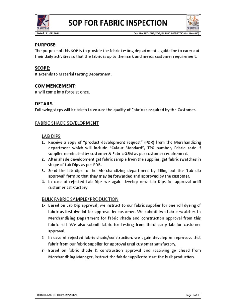 2 - SOP - Fabric Inspection | PDF | Textiles