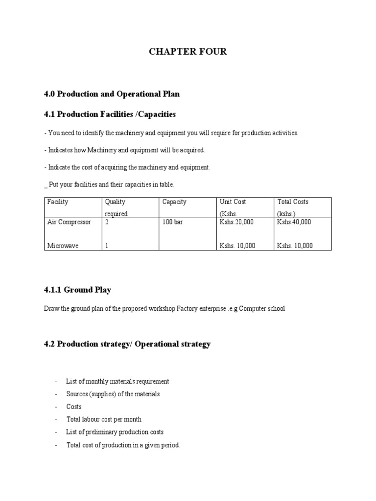 Chapter Four: 4.0 Production and Operational Plan 4.1 Production ...
