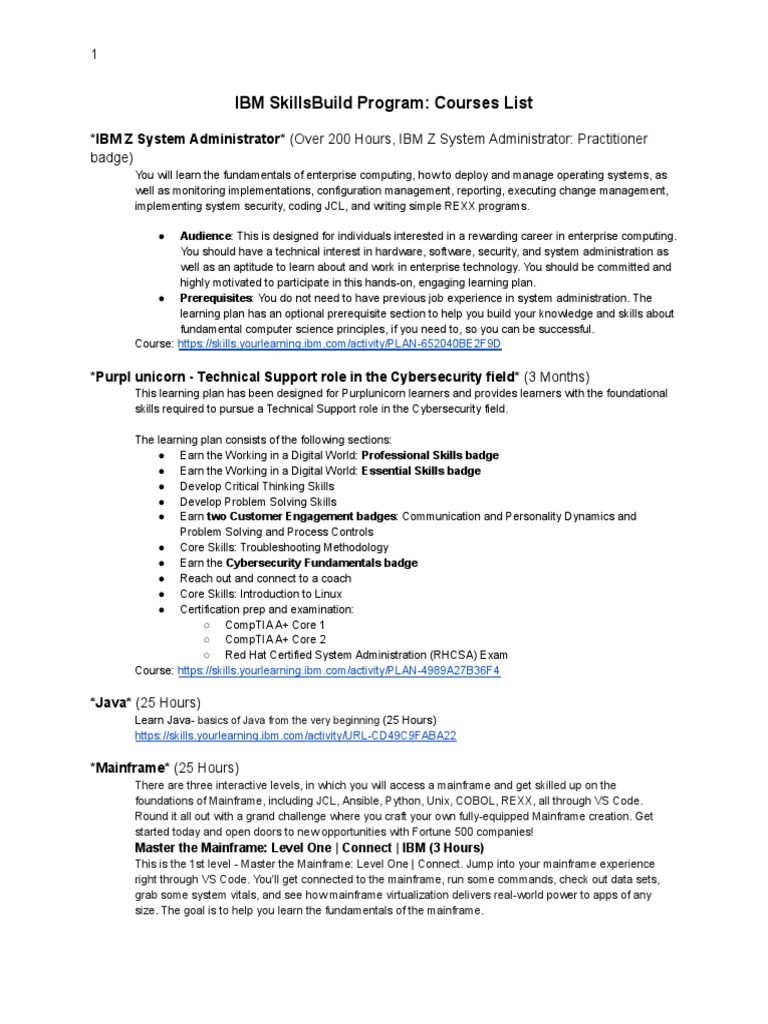 Ibm Skillsbuild Program: Courses List | PDF | Cloud Computing ...