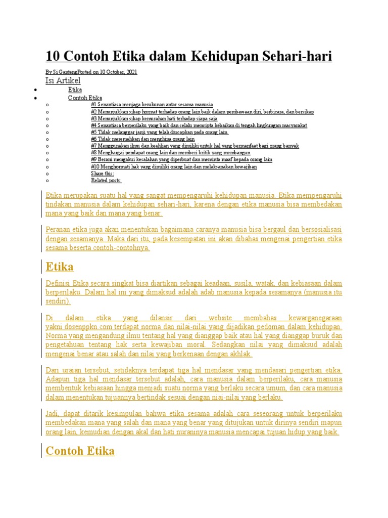 10 Contoh Etika Dalam Kehidupan Sehari | PDF | Gaya Hidup