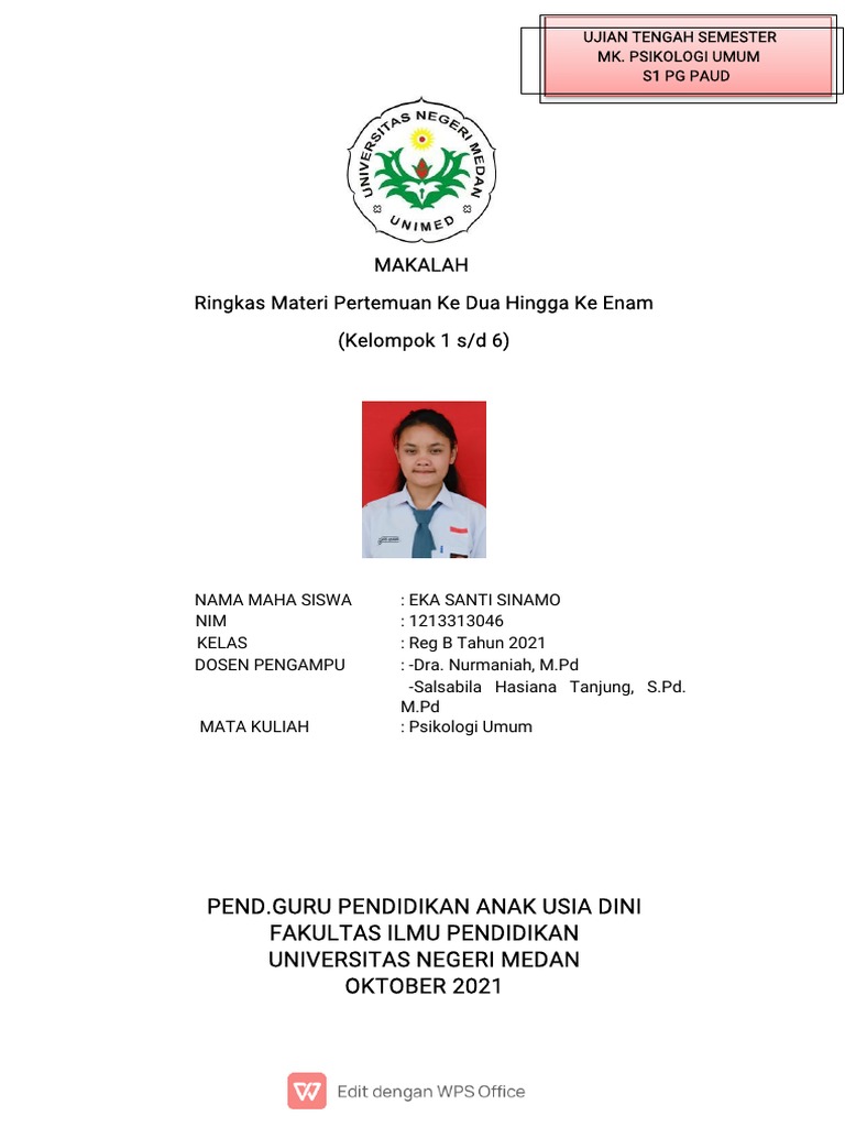 Makalah-UTS Psikologi - Eka Santi Sinamo (1213313046) | PDF