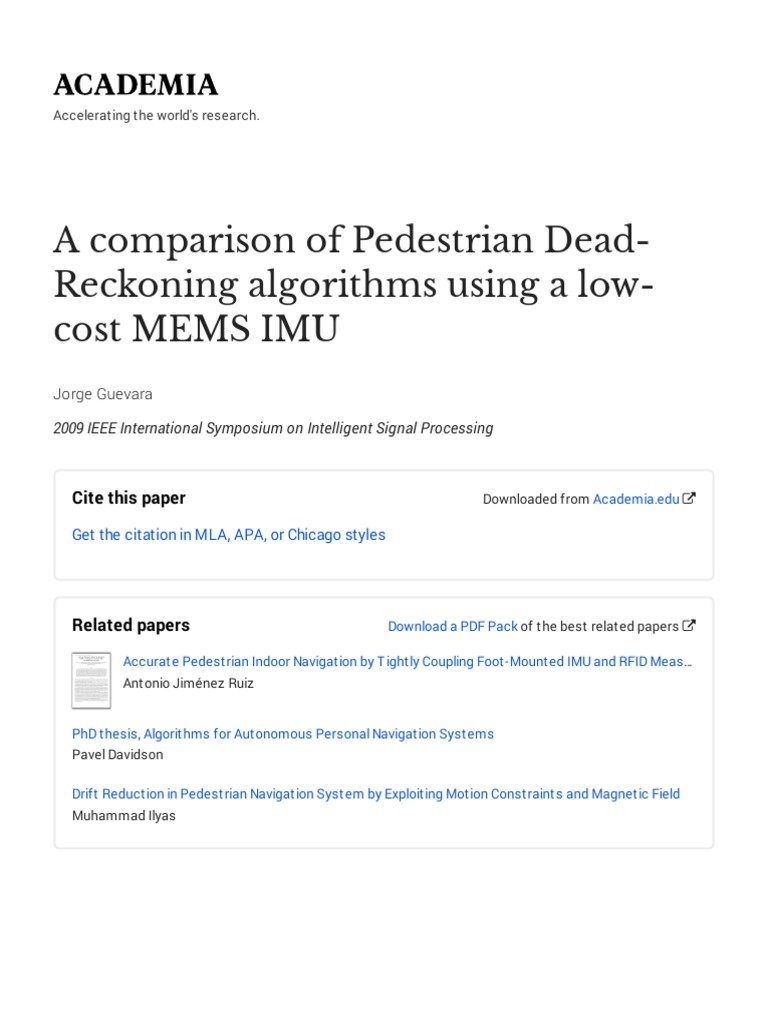 A Comparison of Pedestrian Dead-Reckoning Algorithms Using A Low - Cost Mems Imu | PDF ...