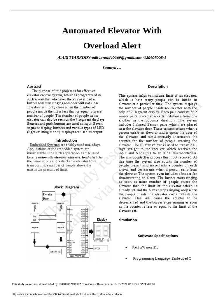This Study Resource Was: Automated Elevator With Overload Alert | PDF | Infrared | Electric Motor