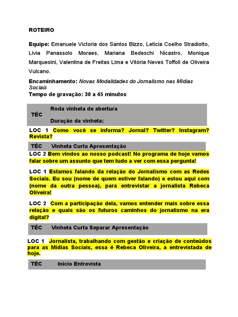Modelo Roteiro Podcast | PDF | Ciências Sociais