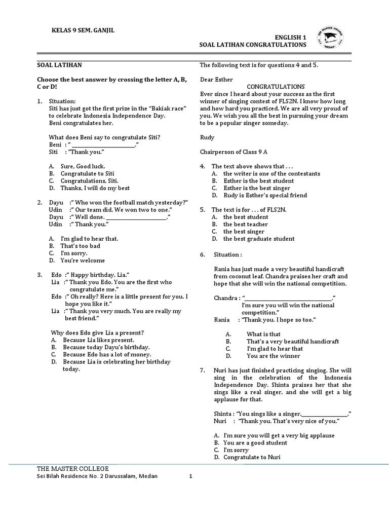 Soal Latihan Congratulations | PDF