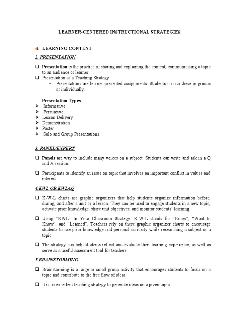 Learner-Centered Instructional Strategies Group4 Soft | PDF | Project Based Learning | Inquiry ...