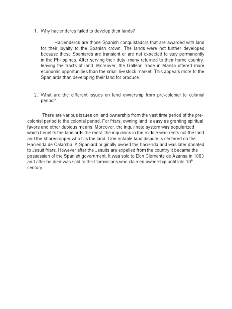 Agrarian Relations and The Friar Lands (Short Quiz) | PDF