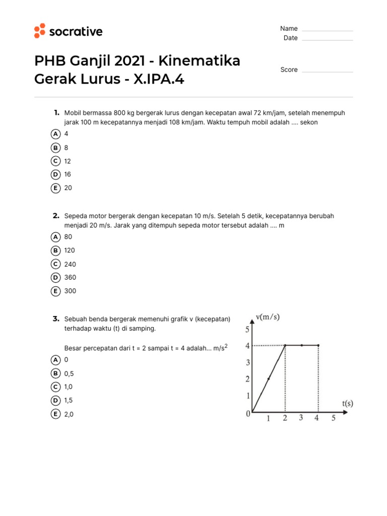 Soal Kinematika Gerak Lurus X.IPA.4 | PDF | Teknologi & Rekayasa