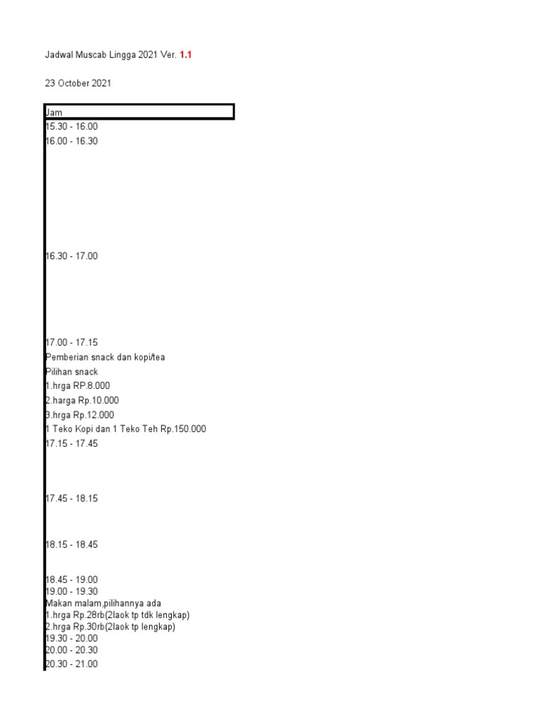Jadwal Muscab Lingga 2021 (Konsumsi) | PDF | Sains & Matematika