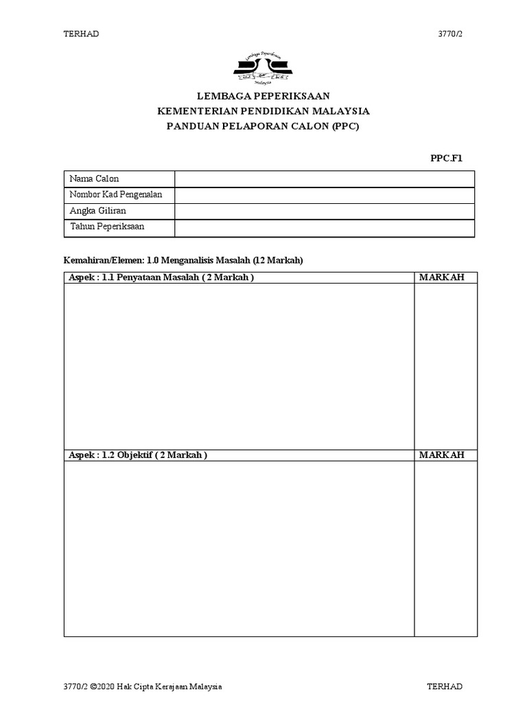 Borang - PPC - SK - SPM - 2021 - Fasa 1 Dan Fasa 2 Ting4 Borang Kosong ...