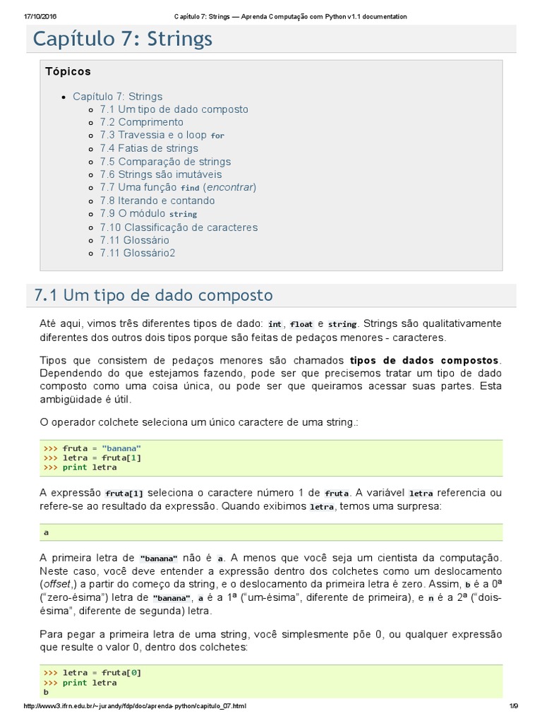 Capítulo 7 - Strings - Aprenda Computação Com Python v1 | PDF | Python ...