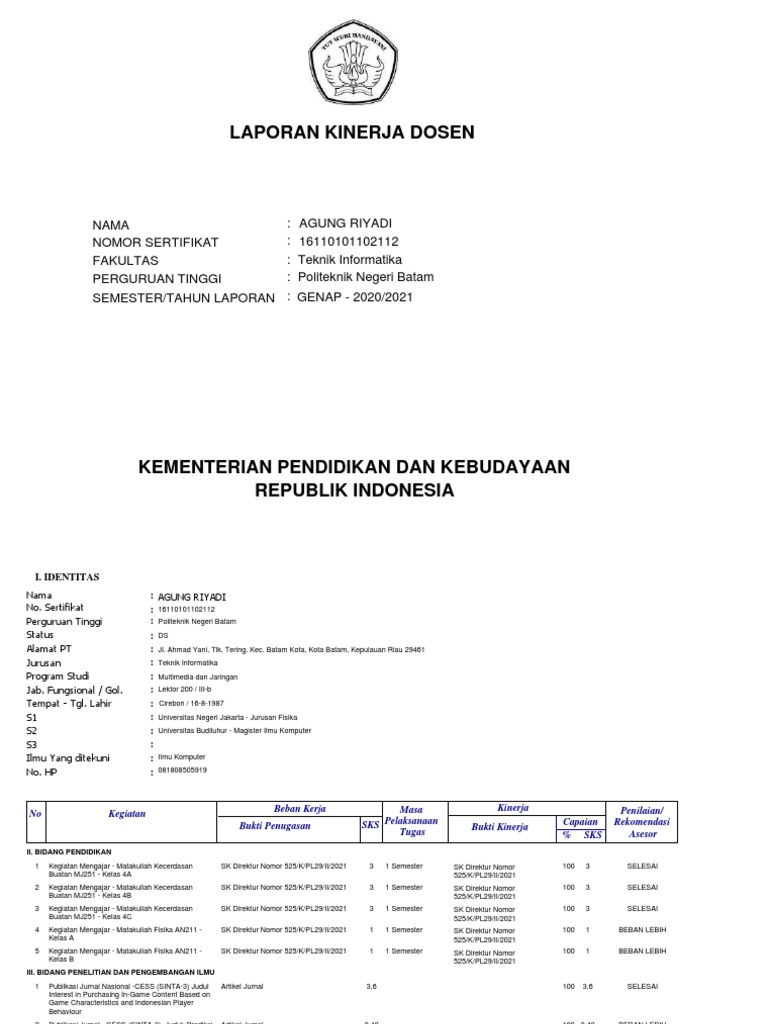 Laporan Kinerja Dosen | PDF