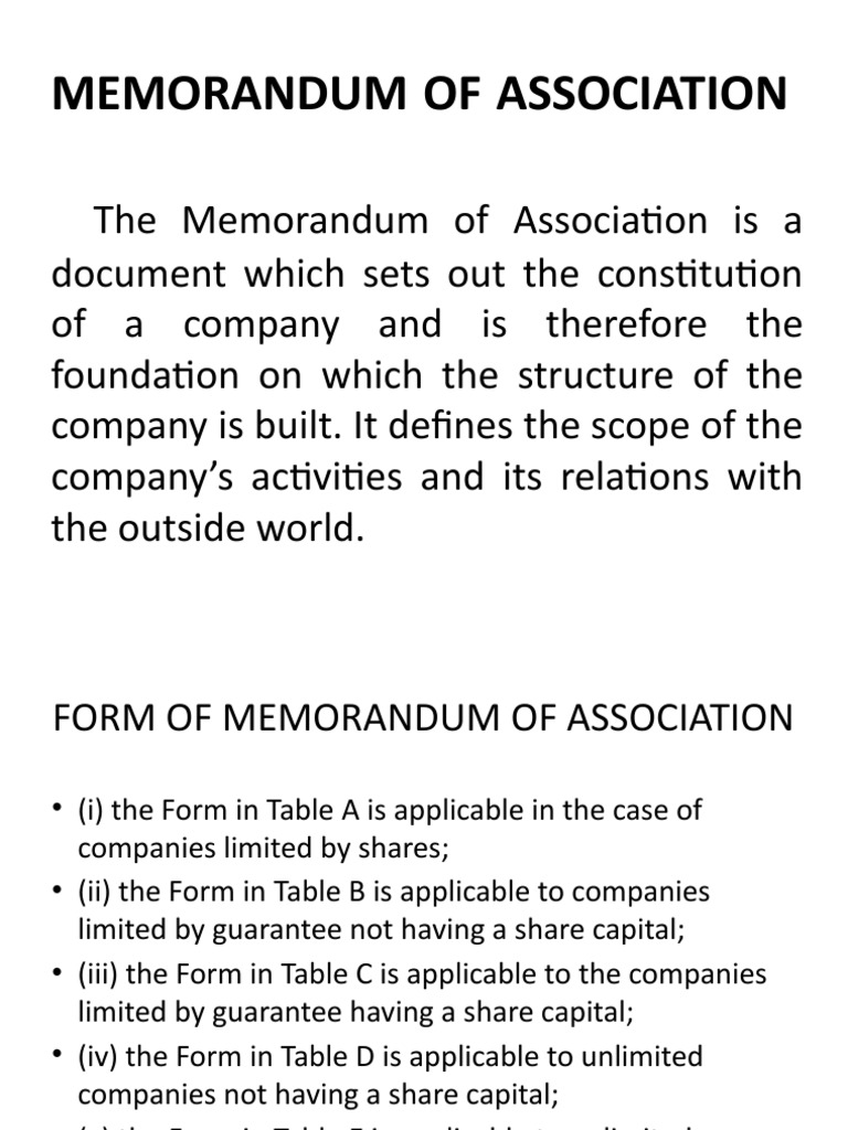 Memorandum of Association | PDF | Business | Finance & Money Management