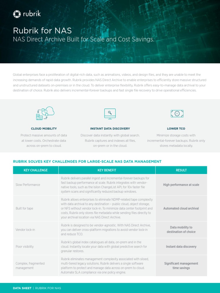 Rubrik For NAS Data Sheet | PDF | Cloud Computing | Backup