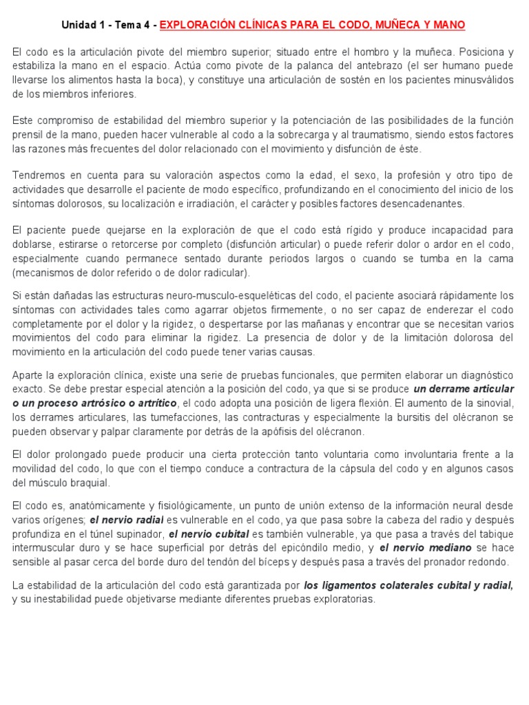 Exploración Clínica del Codo y Mano | PDF | Codo | Mano