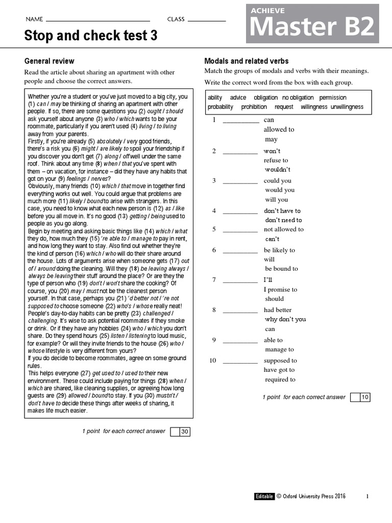 Expert B2 - Stop and Check 3 - Units 5 To 8 | PDF | Roommate