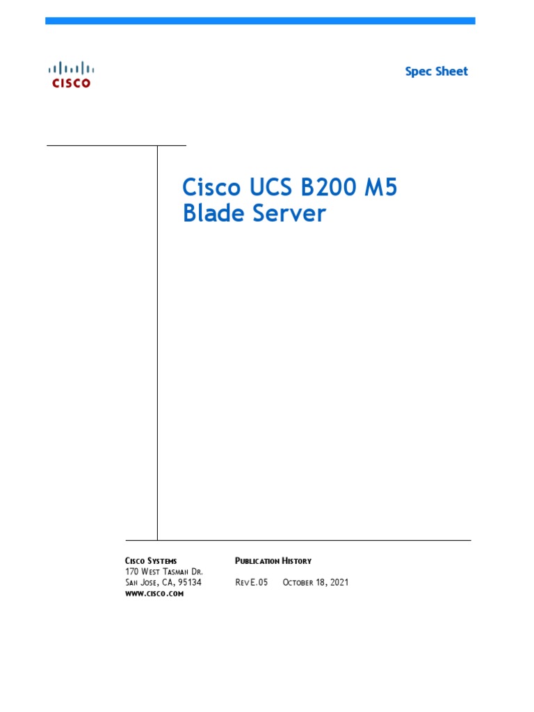 Cisco UCS B200 M5 Blade Server: Spec Sheet | PDF | Central Processing ...