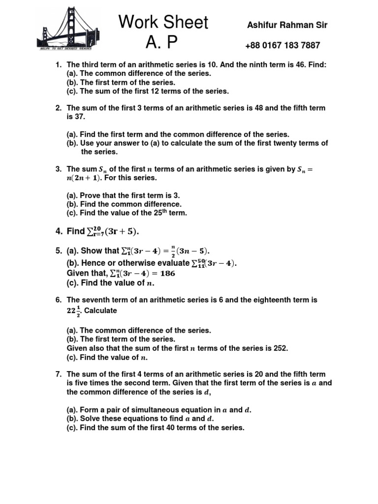 Arithmetic Series Problems and Solutions | PDF | Mathematics ...