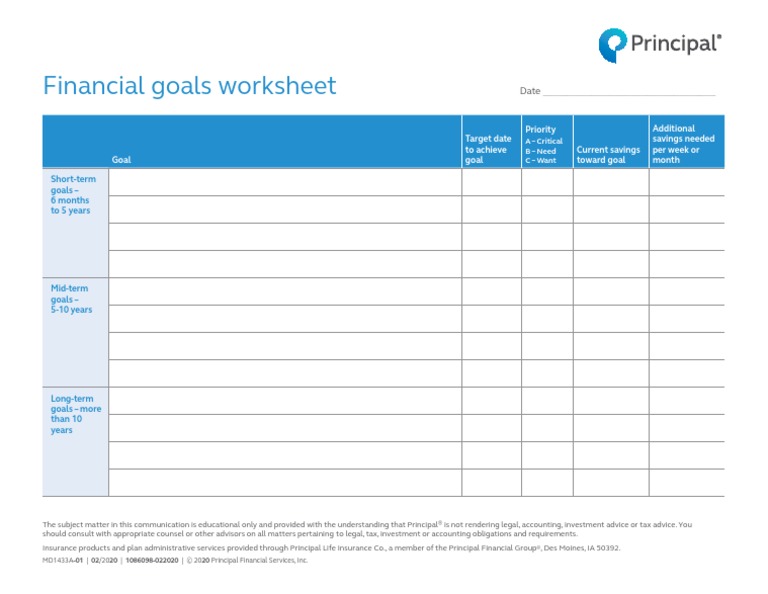 Financial Goals Worksheet | PDF