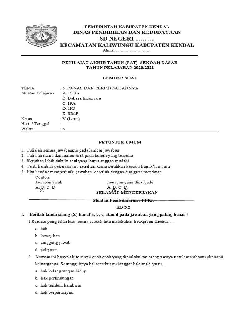 Pat Kls 5 Tema 6 PPKN, B.indo, Ipa, Ips, SBDP | PDF