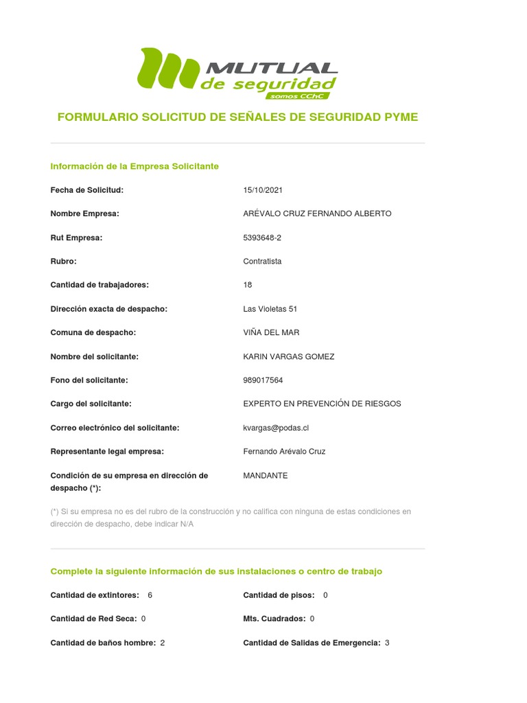 Solicitud de Señales de Seguridad PYME | PDF