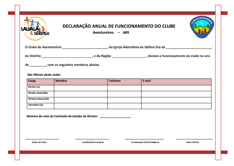 Declaração de Funcionamento - Aventureiros | PDF