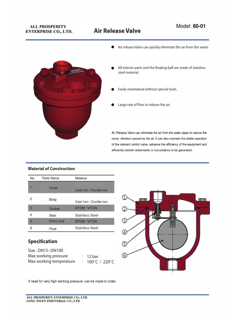 Air Release Valve Specifications | PDF | Home & Garden