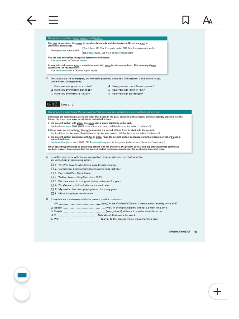 Lesson 1: The Present Perfect: Ever, Never, and Before | PDF | Language ...