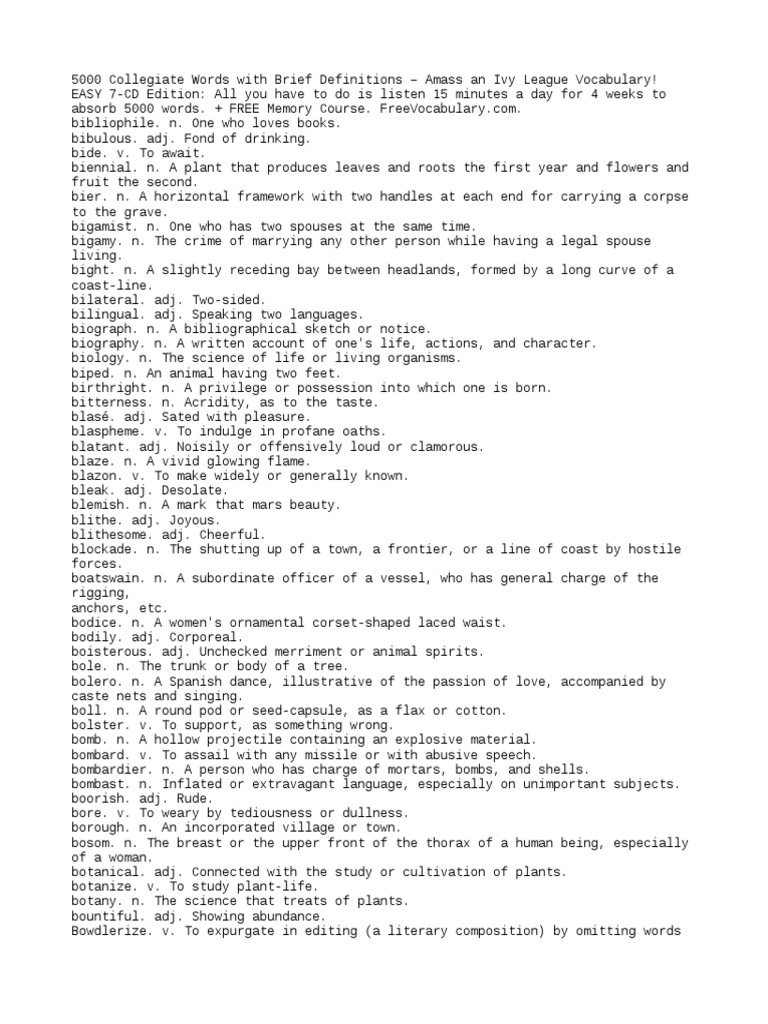 5000 Collegiate Vocabulary Words | PDF