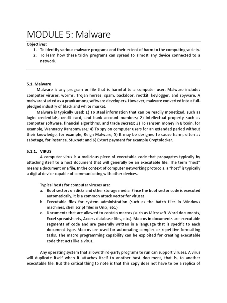 Module 5 - Malware | PDF | Malware | Computer Virus
