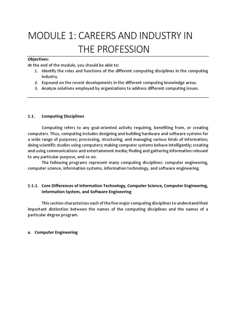 Module 1 - Careers and Industry in | PDF | Computing | Engineering