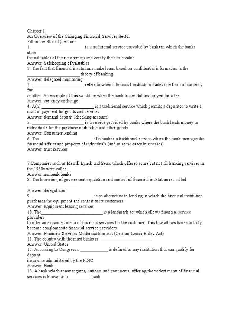 Chapter 1 Test Bank | PDF | Banks | Loans