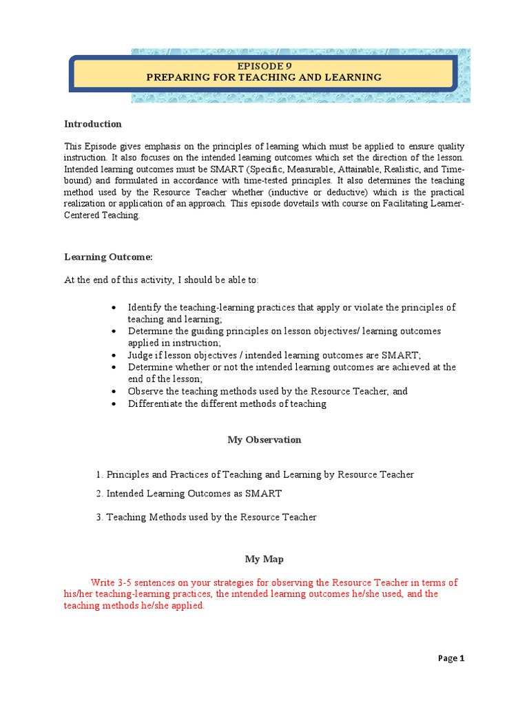 Episode 9: Preparing For Teaching and Learning | Download Free PDF ...
