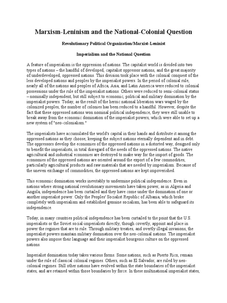 Marxism-Leninism and The National-Colonial Question | PDF | Imperialism ...