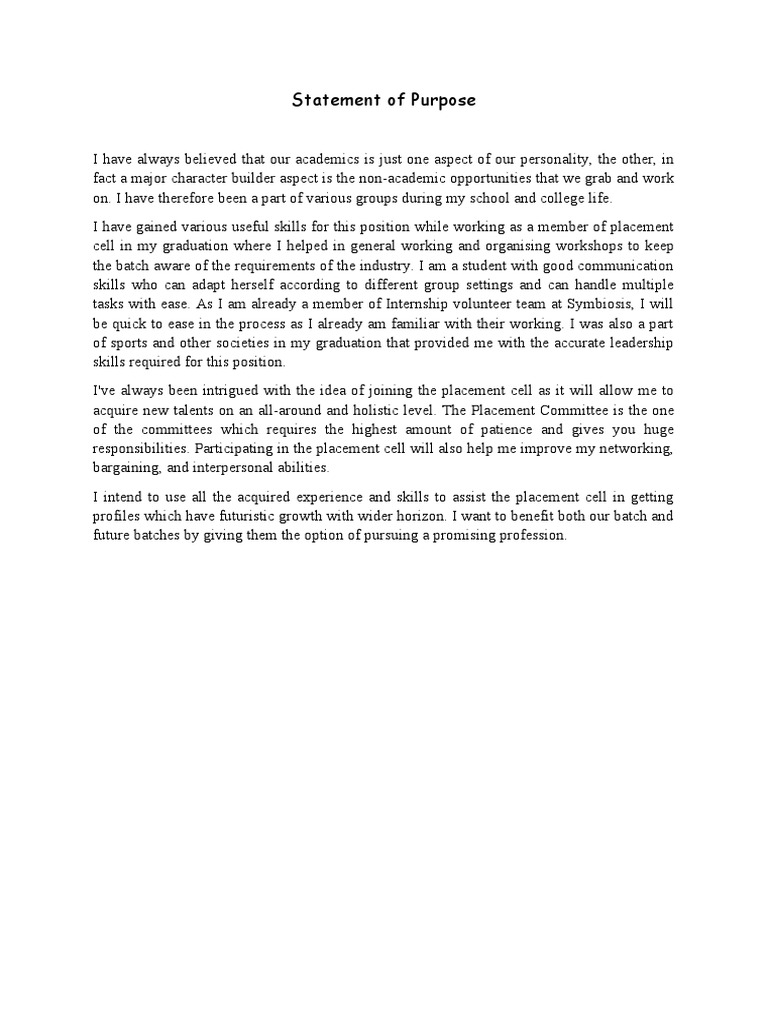 Statement of Purpose | PDF | Career & Growth