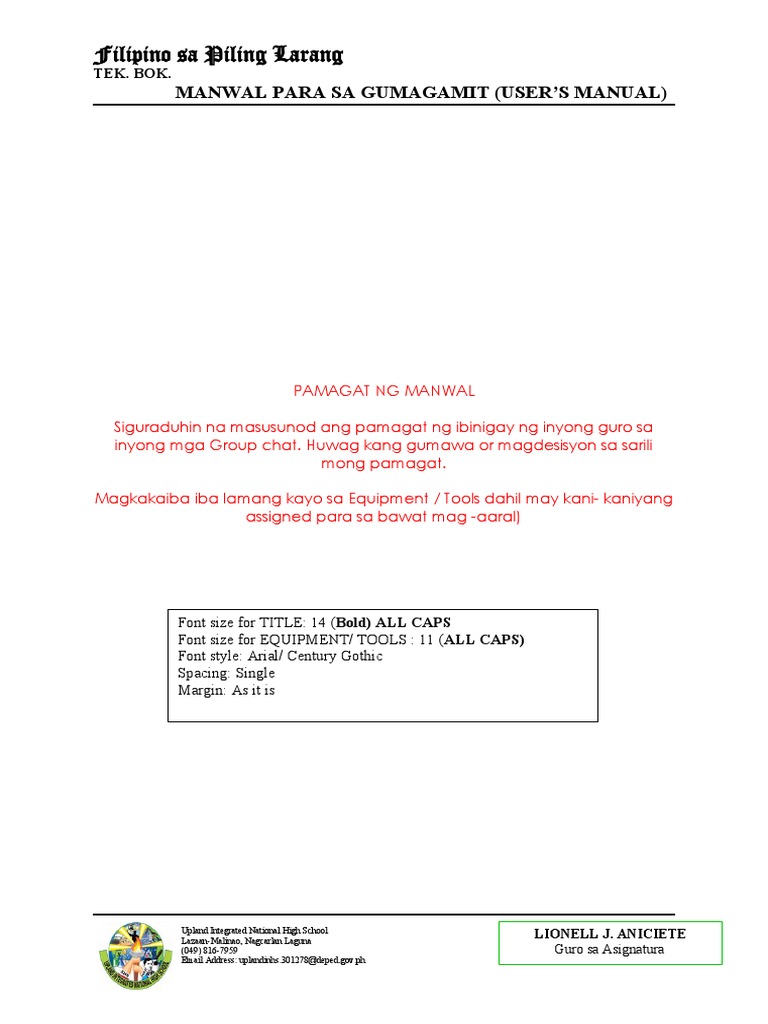 Manwal Sa Paggamit Standard Format | PDF