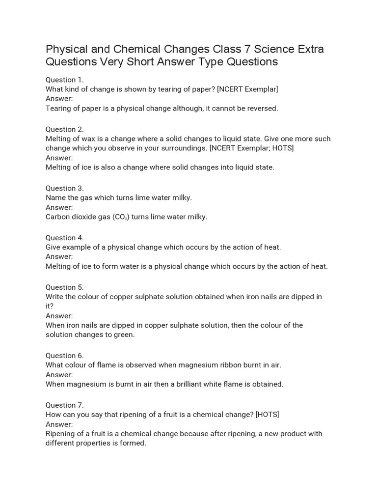 Physical and Chemical Changes Class 7 Science | PDF | Oxide | Rust