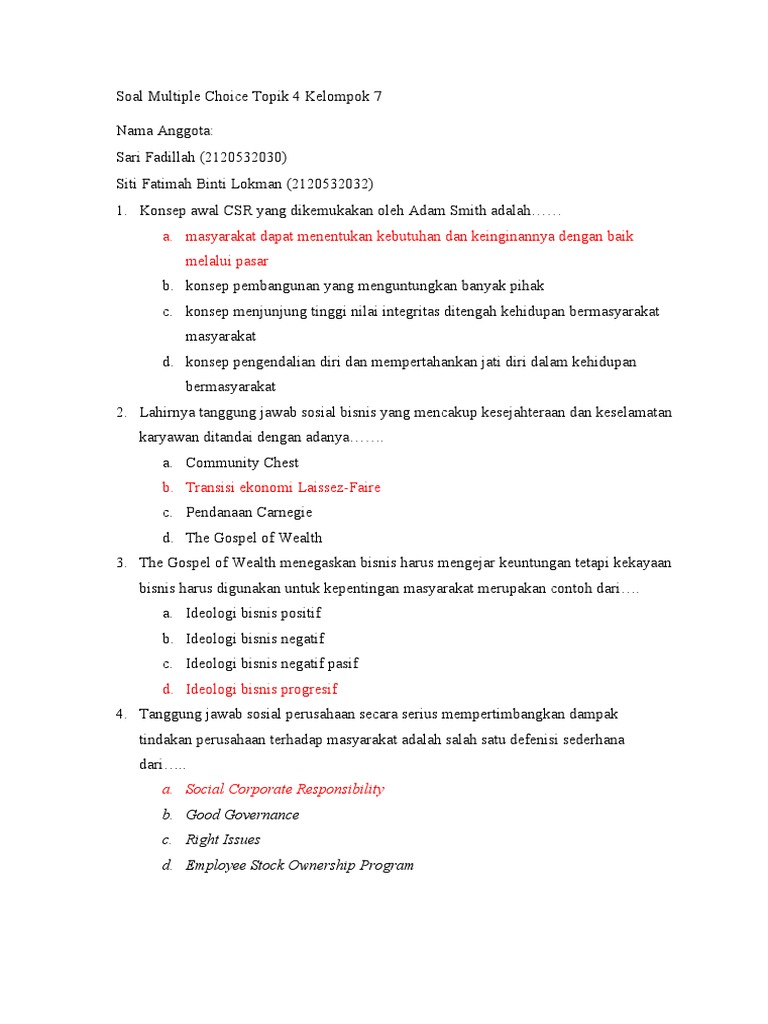 Soal Multiple Choice Topik 4 Kelompok 7 | PDF