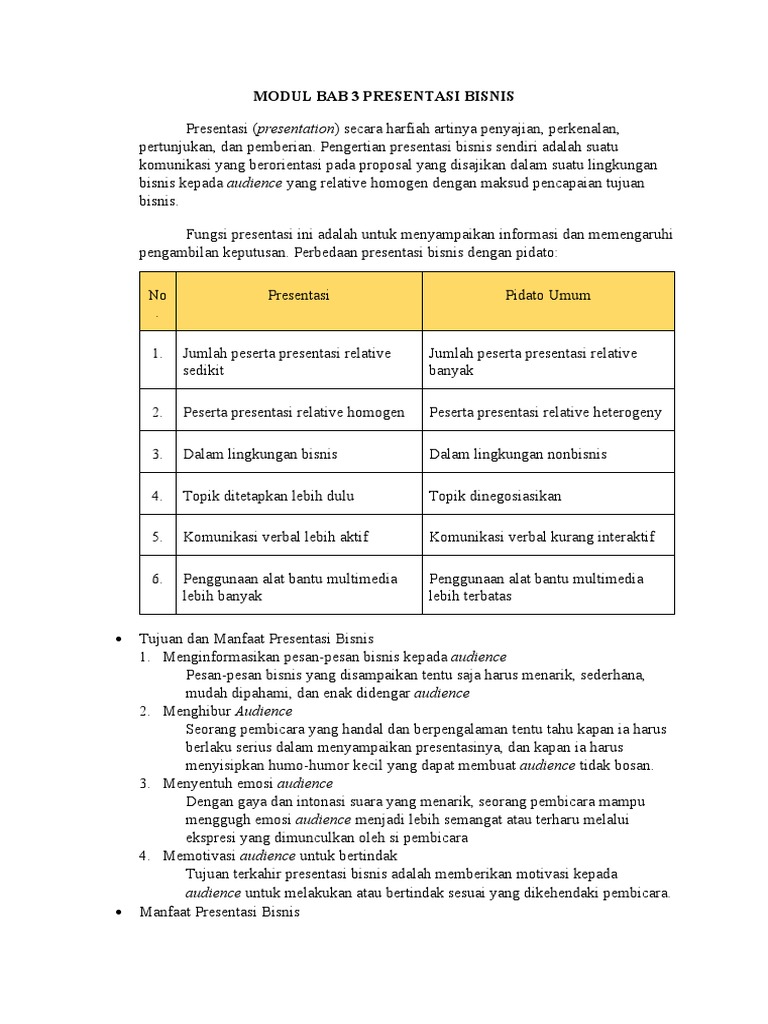 Modul Bab 3 Presentasi Bisnis | PDF