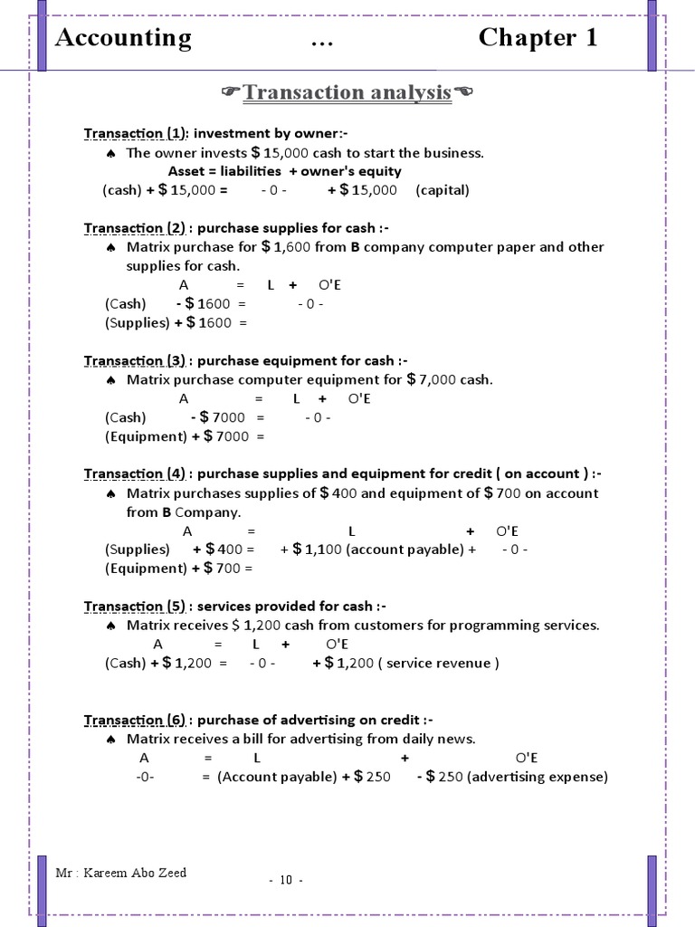 Accounting Chapter 1 Transaction Analysis and Financial Statements ...