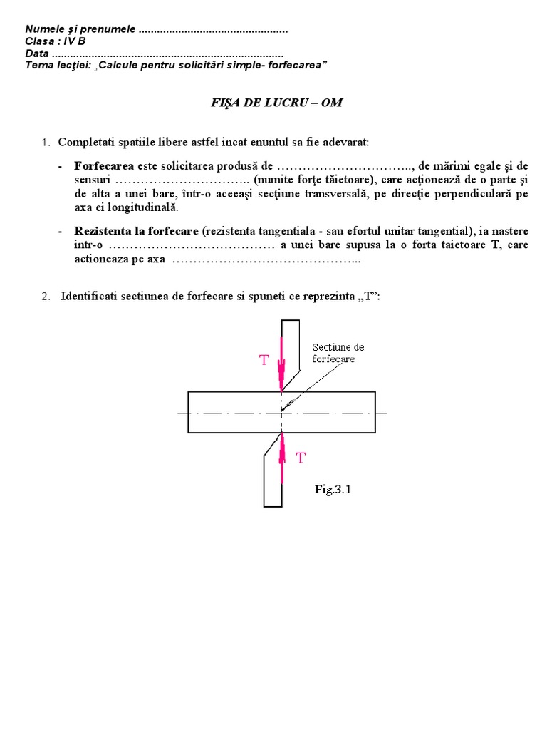 Fisa de Lucru Forfecare | PDF