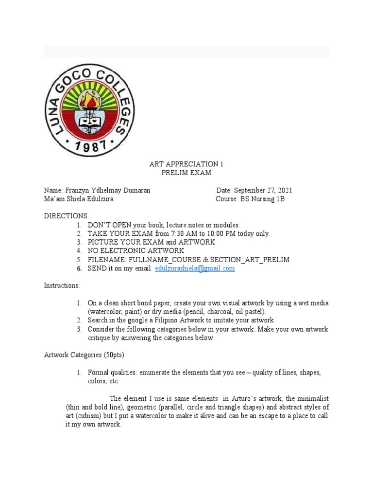 Art Appreciation Prelims Exam. | PDF | Composition (Visual Arts ...