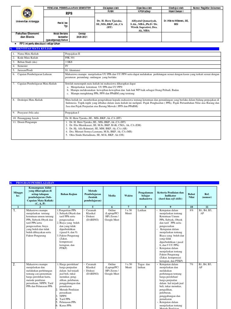 Rps Perpajakan II s1 Ak Genap 2020-2021 | PDF