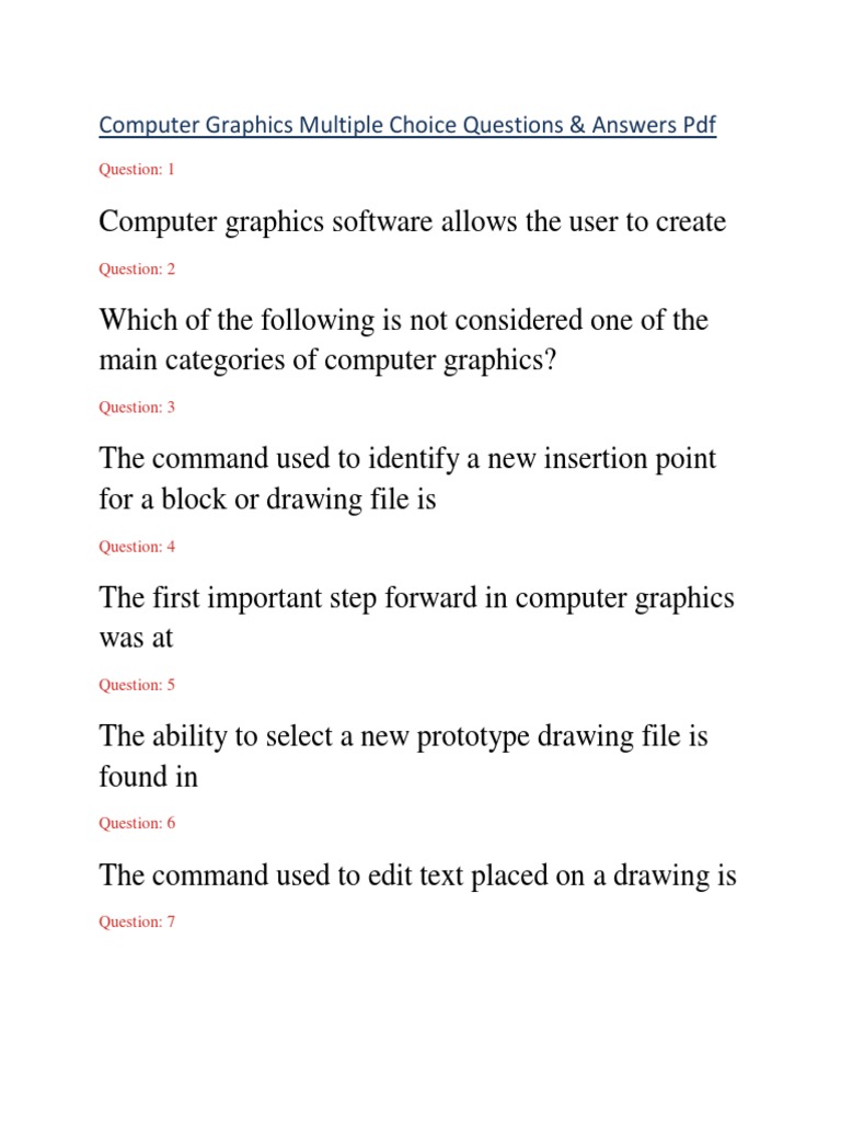 Computer Graphics Multiple Choice Questions & Answers PDF | PDF